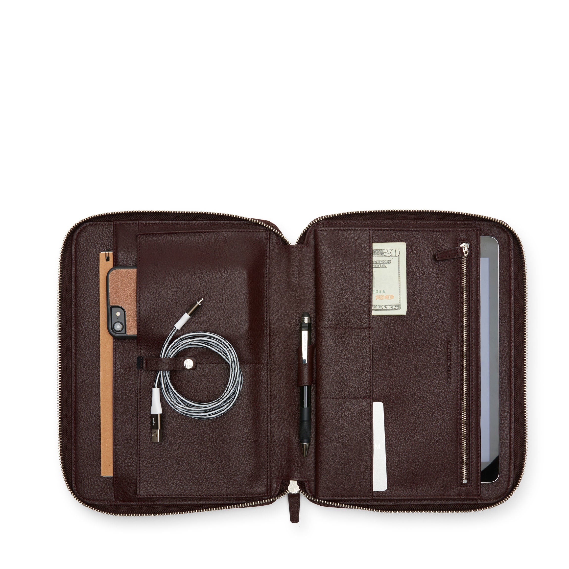 Tech Folio | Full grain leather, compact tech organizer, Leatherology Brown